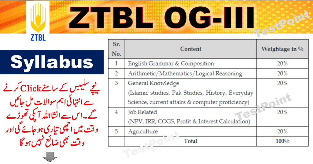 ZTBL OG-III Syllabus 2026 (Updated)